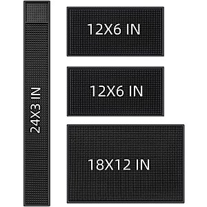 Bar Mat 4Pack IMIYOKU 0.4" Thick Durable Bar Mat for Spills Service Mat for Coffee Bars Restaurants and Counter Top Dish Drying Mat Glass Drying Mat (Black 1PC/18" x 12" +1PCS/23" x 3" +2PC/12" x 6")