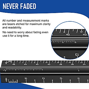 Architectural Scale Ruler for Blueprint, 12'' Metric Metal Engineers Triangle Drafting Ruler with Imperial Measurements for Architects Engineering, Artists, Draftsman Drawing, Laser-Etched Markings