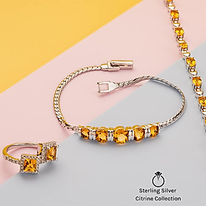 PEORA Citrine Classic Eternity Ring Band for Women 925 Sterling Silver, Genuine Gemstone Birthstone, 1 Carat total, 3mm width, Size 5