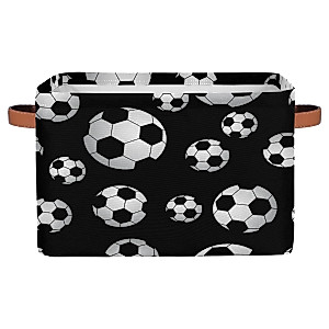Bardic Soccer Large Foldable Storage Baskets with Handles, Ball Fabric Collapsible Storage Bin Organizer Bag for Girls Storage Toy Home Pet Closets Offices Bedrooms