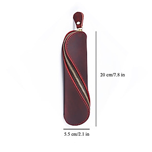 PTGMH Leather Pencil Case Crazy Horse Leather Zipper Pencil Pouch S Shape Pen Holder and Organizer Pencil Bag Leather Pen Case for Office