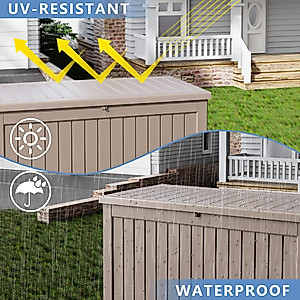 KFY deck box,XXL 230 gallon Resin Large outdoor storage box waterproof and sunproof Loackable Suitable for patio furniture and outdoor garden tool storage (lightbrown)