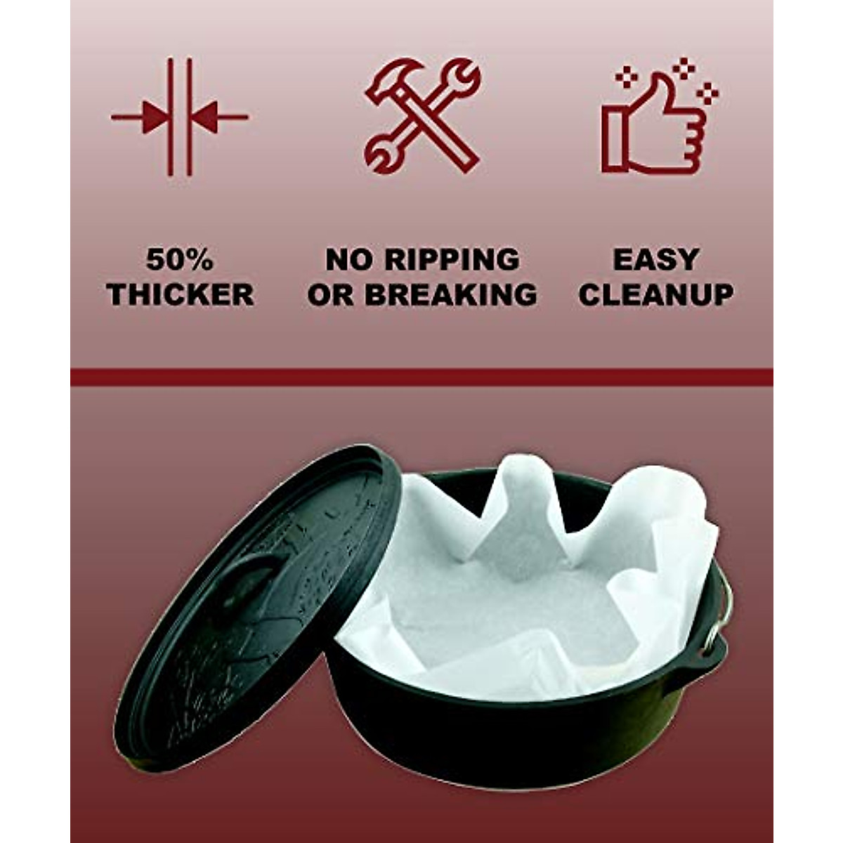 CampLiner Parchment Dutch Oven Liners, 20” Disposable Paper Liners (20 Pack), New 50% Thicker Material