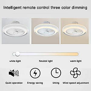 Low Profile Ceiling Fan with Lights Remote, 20" Enclosed Bladeless Ceiling Fan Flush Mount Ceiling Fan with 3 Colors LED Bladeless Ceiling Fan for Bedroom Living Room Kitchen Fan (Multi-3)