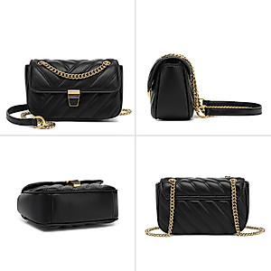 Scarleton Crossbody Bags for Women, Purses for Women, Quilted Shoulder Bag, Lightweight Gold Chain Crossbody Bag Purse, H210701 - Black