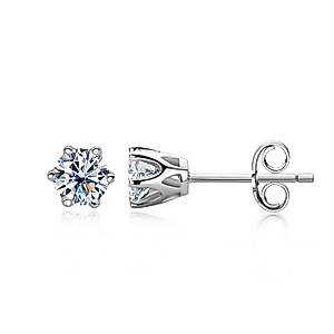DYUNQ Moissanite Stud Earrings for Women, 1 Carat 5MM Simulated Diamond Earrings in Sterling Silver, Hypoallergenic, White Gold Plated, Mother's Day Gifts