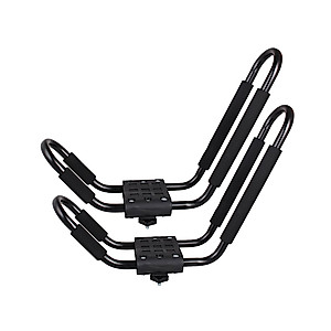 TMS Kayak Roof Racks for 2 Kayaks - Dual Universal Fit Carriers Include Two Sets of Straps for Cars, Trucks and SUVs - Easy to Mount J-Bar Style Carriers for Kayaks Canoes Paddleboards and Surfboards