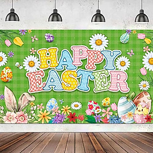 Large 71" X 43" Happy Easter Banner, Colorful Happy Easter Backdrop, Easter Party Backdrop for Easter Decorations, Easter Party Decorations Banner for Spring Easter Birthday tineit