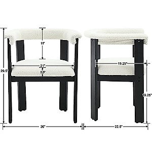 Wahson Set of 4 Mid Century Modern Upholstered Barrel Dining Chairs, Farmhouse Accent Dining Kitchen Chair with Boucle/Sherpa Upholstery and Black Wood Legs, White