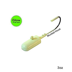 10pcs Fish WOW!® 3oz Bullet Jighead with 32786 MUSTAD 8/0 Hook 2X Strong Black Nickel Hooks Jig Heads - Glow in The Dark