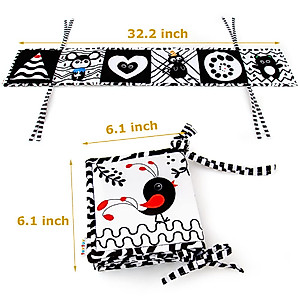 teytoy Black and White High Contrast Baby Book Infant Tummy Time Newborn Toys 0 3 Months Brain Development Stroller Toys Crinkle Folding Baby Soft Books Crib & Carseat Toys for Infants 0-6 Months