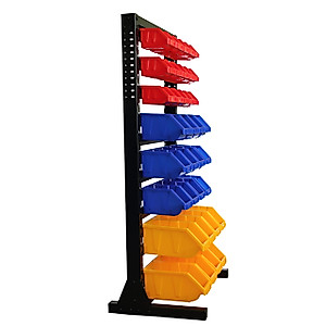 Rack Hanging Bin Storage System Heavy Duty Steel Organizer Shelving Unit W/ 70 Plastic Bins in 8 Tiers. Grey Metal