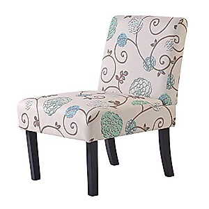 LZ LEISURE ZONE Urban Stylish Fabric Accent Dining Chairs Sofa Side Chairs Upholstered Armchair with Wood Legs Home Furniture (Floral)
