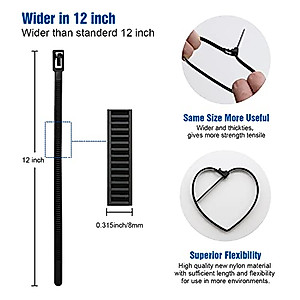 Releasable Zip Ties 12 inch Heavy Duty Reusable Cable Ties, Black Cable Ties, 100 Pieces
