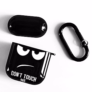 EZICOK Compatible with AirPods Case Don't Touch Me Cool Black Cover with Keychain Big Eyes Cute Cartoon Shockproof Airpod Case Gift for Men Boys, Smooth Soft Protective Skin for Apple Airpods 2 1