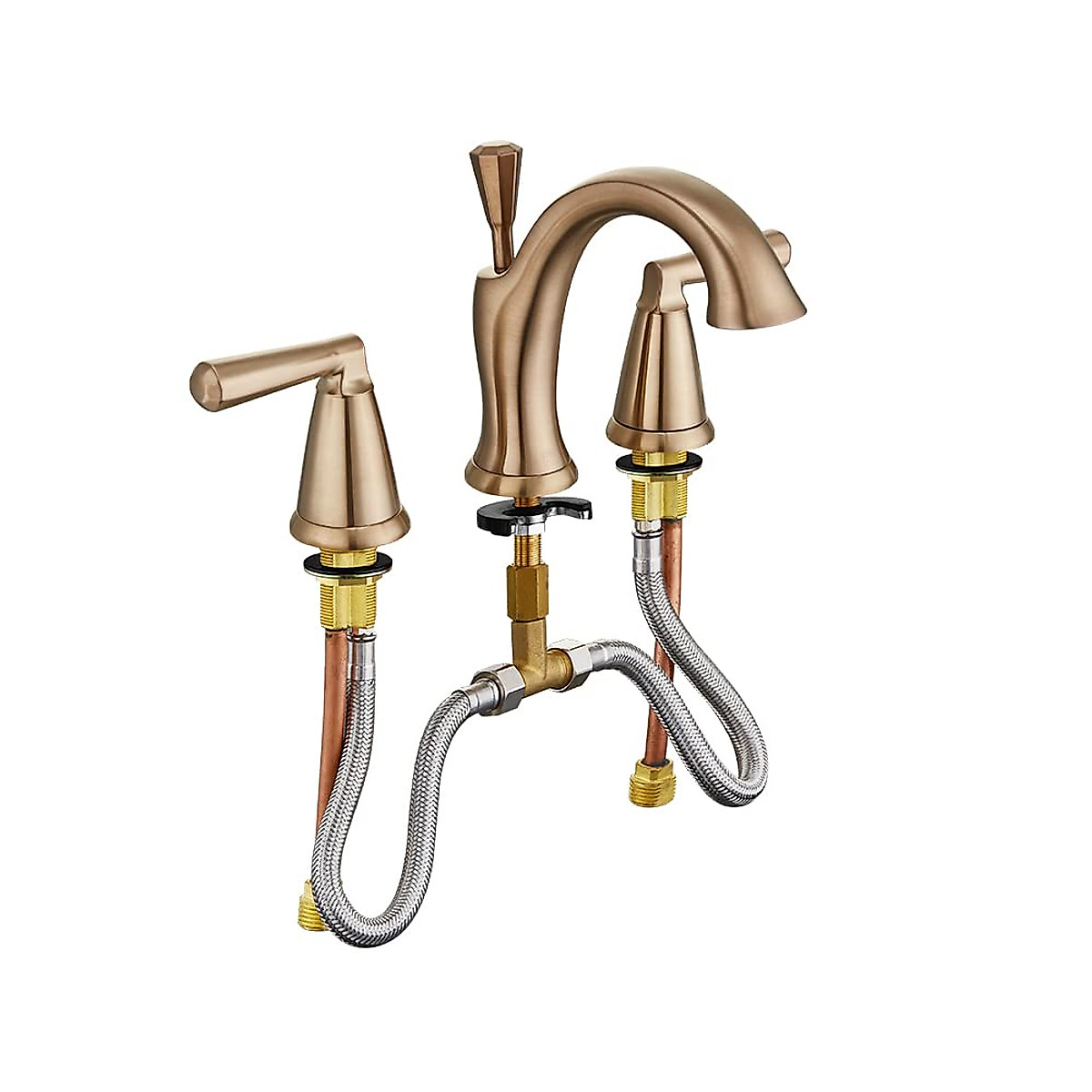 ENZO RODI 8 inch Bathroom Faucets Widespread Brushed Gold, Two-Handle Bath Lavatory Sink Faucet, for 3-Holes Wide, with Metal Lift Pop-up Drain Assembly, Transitional Mid-Arc Spout