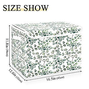 Quteprint Storage Bins with Lid, Eucalyptus Green Leaves Plant Storage Box Organizer Toys Bedroom Nursery, 16.5"x12.6"x11.8" Large Collapsible Storage Cube for Home Office Closet Shelf