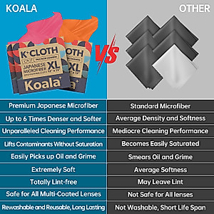 Koala Lens Cleaning Cloth | Japanese Microfiber | Glasses Cleaning Cloths | Eyeglass Lens Cleaner | Eyeglasses, Camera Lens, VR/AR Headset, and Screen Cleaning | Pink & Orange (Pack of 3)