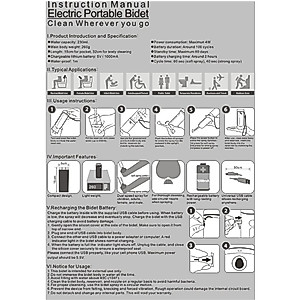 KTTR Portable Electric Electric Bidet, Including USB Charger, Hand-Held Bathtub Sprayer for Personal Hygiene, Baby Care and Outdoor Travel,C