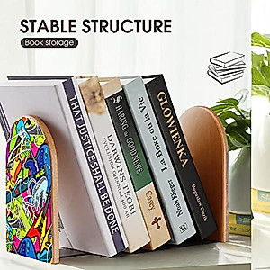 Music Theme Book Ends 2 Piece Universal Heavy Duty Bookends Non-Skid Wood Books Stopper Desktop Organizer Office School Library Home Bookshelves Decor for Men Women Magazines CDs 6.7"x4.7"