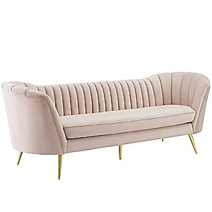Modway EEI-3453 Opportunity Channel Tufted Curved Back Upholstered Performance Velvet Sofa in Pink