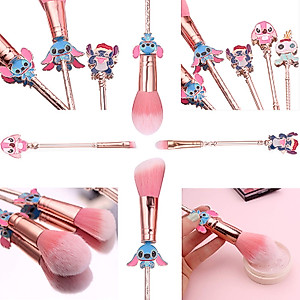 Interstellar Baby Makeup Brushes Set with 5Pcs Creative Stitch Theme Cosmetic Brushes Set, Premium Synthetic Foundation Eyeshades Brush Set Best Gift for Young Girl Women