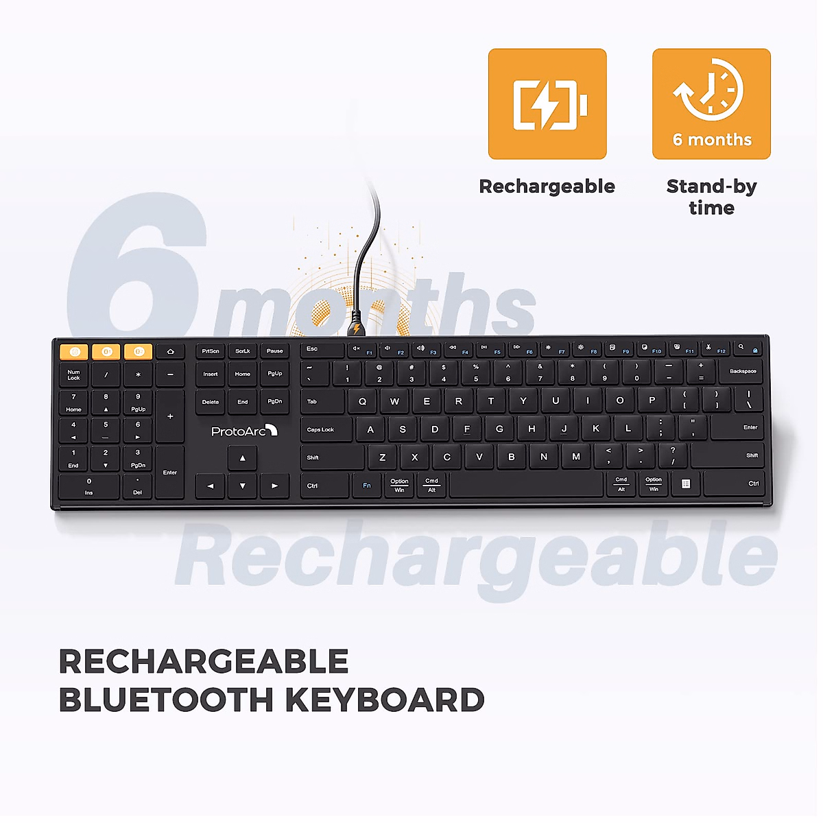 ProtoArc Wireless Left Handed Keyboard, XK21 Bluetooth Left-Handed Wireless Keyboard, Full-Size Ultra-Thin Rechargeable Silent Multi-Device Left Hand Numeric Keypad, Windows/Mac/Android