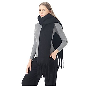 SUNDSGT Big Scarf Coloured Oversized Tassel Soft Fall Winter Thick Scarf Warm Shawl Women (Black)