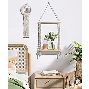 Sonefreiy Macrame Wall Hanging Shelf Boho Rope Shelves with Mirror Dreamcatcher Bohemian Wall Decor for Bedroom, Bathroom, Living Room