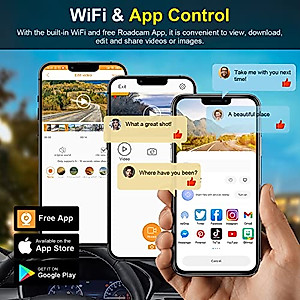 4K/2.5K WiFi Dash Cam Front and Rear with 64GB Sd Card,KQQ 3.5" Small Dash Camera for Cars Dual DashCamera para Carro Driving Recorder,60HZ,App Control,WDR NightVision,WideAngle,Park Monitor,G-Sensor