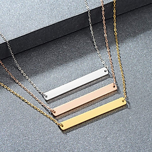 Zillaly Gold Silver Rose Gold Horizontal Bar Necklace Stainless Steel 18K Gold Plated Bar Necklace Ladies Adjustable Chain (White)