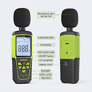 Decibel Meter, Tadeto Digital Sound Level Meter Portable SPL Meter 30dB to 130dB(5 Measurement Range) Backlight LCD Display, MAX/MIN Noise Measurement, Audible and Visual Alarms,Data Hold, A/C Mode