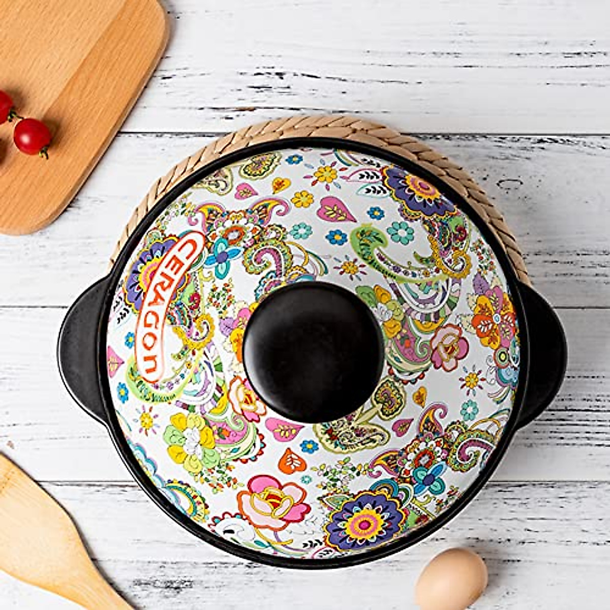 2L Tagine Pot, Hand Made and Hand Painted Moroccan Ceramic Pots, Tajine with Ceramic Cone-Shaped Closed Lid for Cooking and Stew Casserole Slow Cooker