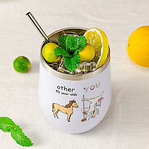 Crisky 40th Birthday Gifts for Women friends-40th bday gifts women-Funny Unicorn Wine Tumbler 12 OZ with Lid, Straw
