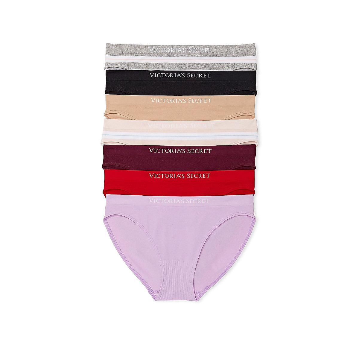 Victoria's Secret Seamless Bikini Panty Pack, Underwear for Women, 7 Pack, Stripes & Solids (XS)