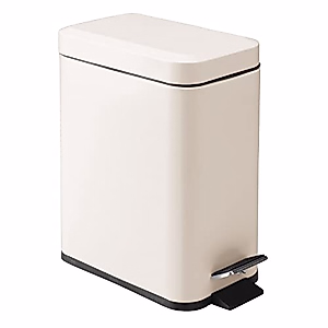 mDesign Small Modern 1.3 Gallon Rectangle Metal Lidded Step Trash Can, Compact Garbage Bin with Removable Liner Bucket and Handle for Bathroom, Kitchen, Craft Room, Office, Garage - Cream/Beige