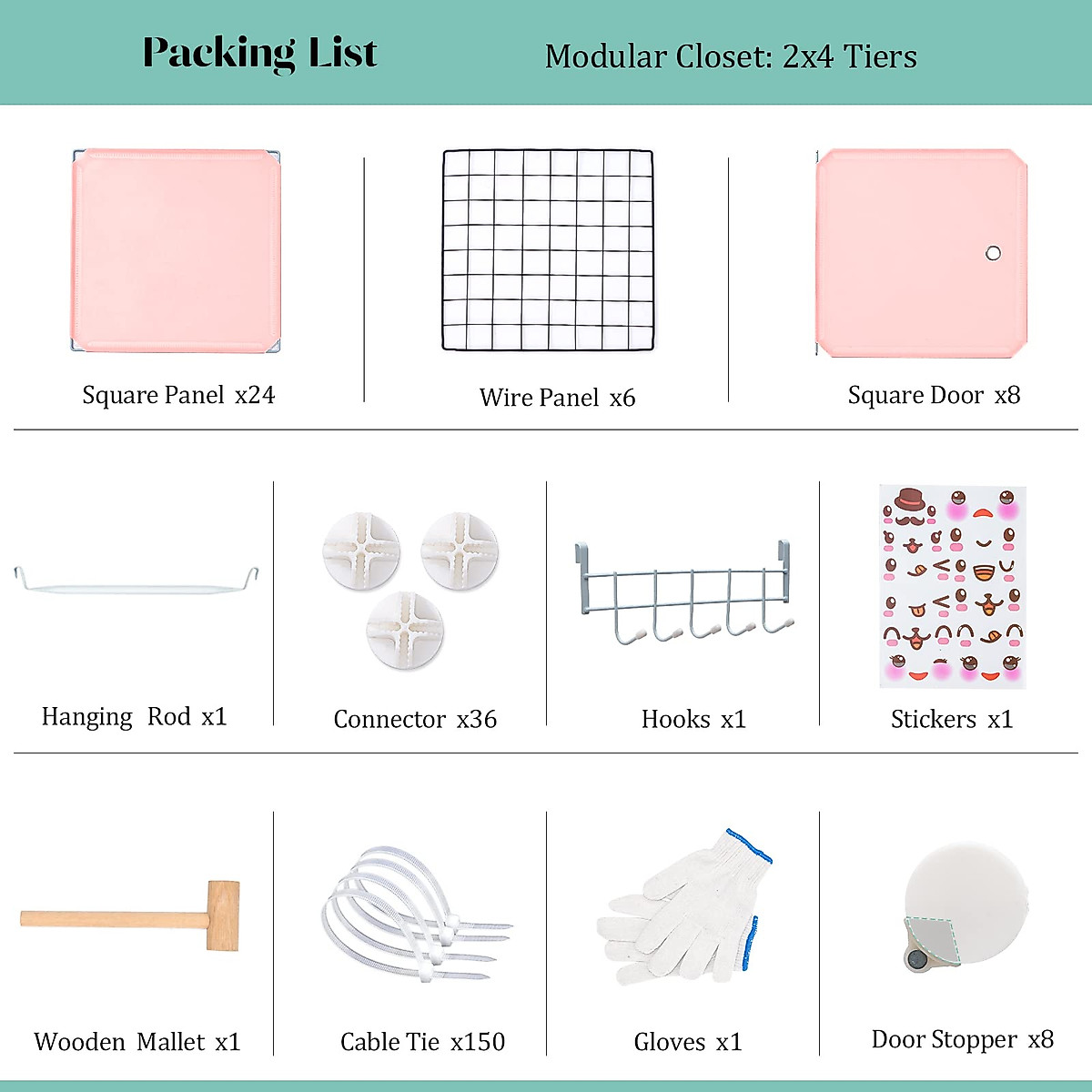 BRIAN & DANY Portable Wardrobe Closet for Hanging Clothes, Bedroom Armoire with Doors, Modular Cabinet for Space Saving, Ideal Storage Organizer Cube for Books, Toys, Towels (8-Cube), Pink