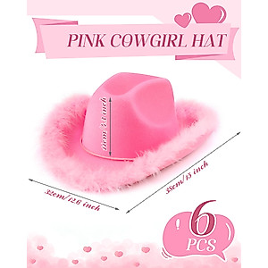 Tarpop 6 Pack Cowboy Hat Boa Cowgirl Hat Felt Cowboy Hat with Feather for Women Girl Western Party Costume Accessories(Pink)