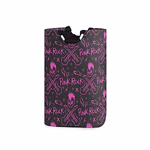 Music-punk-rock-print Laundry Basket With Handles Foldable Toys Storage Organizer For Home Bathroom Bedroom Dorm