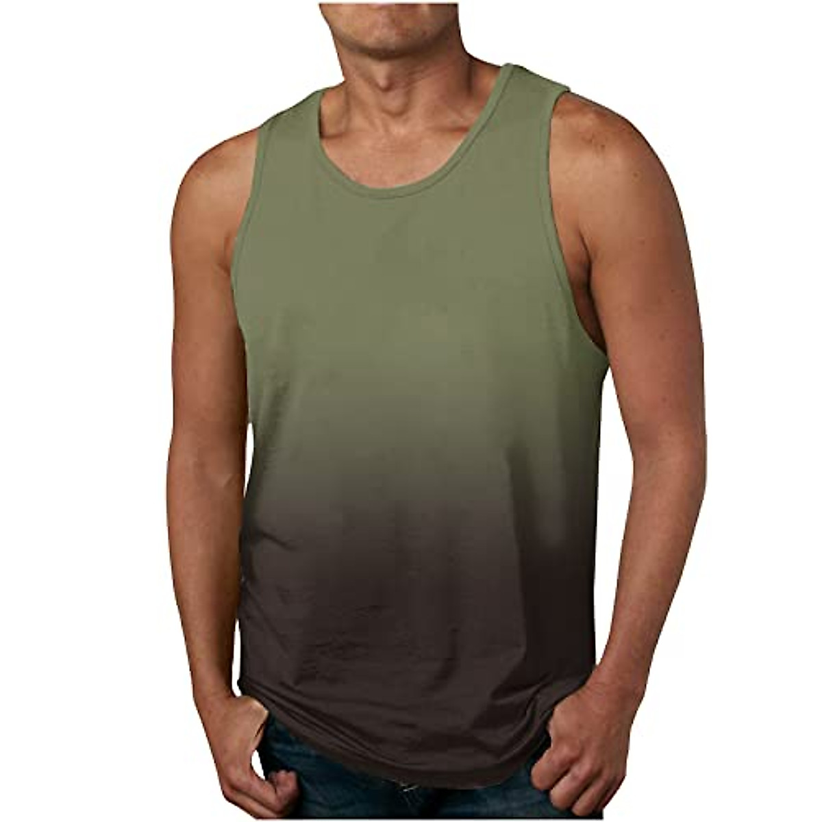 Beach Shirts for Men 2023 Regular Big and Tall Gradient Color Sleeveless Tank Tops Summer Casual Round Neck Shirt Custom Shirts for Men Army Green M