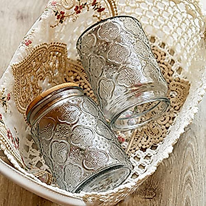 Livejun Vintage Glass Jar Canister Storage Jar with Seal Wooden Lid Retro Design for Kitchen Counter, Pantry, Tea, Sugar, Coffee Tea Beans,Flour 23.5 oz Set of 2 (Plum blossom)