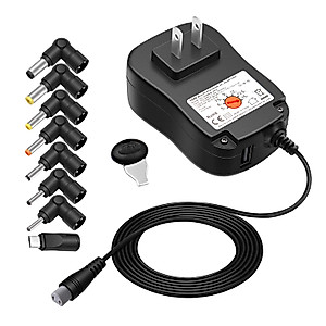 POWSEED 45W Universal AC Adapter 5V 6V 7.5V 9V 13.5V 15V Switching wall cord Charger W/USB Port for IP Cameras Tablets Cellphones Routers Speakers Webcam HUB etc. 3000mA Max 5V 2.4A