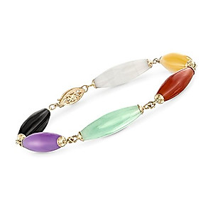 Ross-Simons Multicolored Jade Bead Bracelet With 14kt Yellow Gold. 7.5 inches