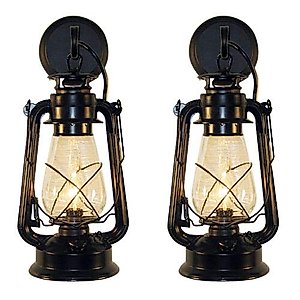 Rustic Lantern Wall Mounted Set - Large Black