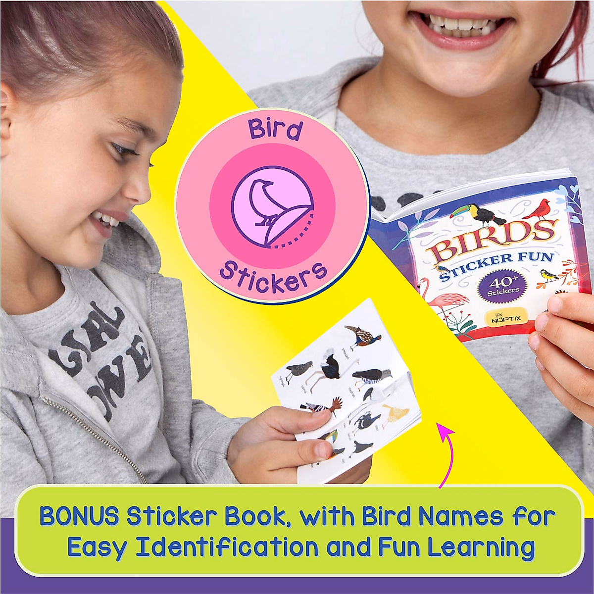 Binoculars for Kids, Girls or Boys Real Kids Binoculars in Vibrant Green Blue - includes Sticker Book with 40 Bird Species - Kids Toys Small Binoculars, Toddler Binoculars