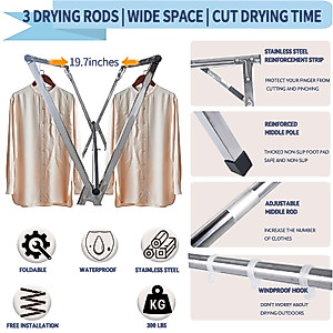 RSYEKU 79 Inches Clothes Drying Rack Outdoor,Stainless Steel Laundry Drying Rack Clothing Foldable & Collapsible Heavy Duty Garment Rack for Indoor Outdoor with Windproof Hooks