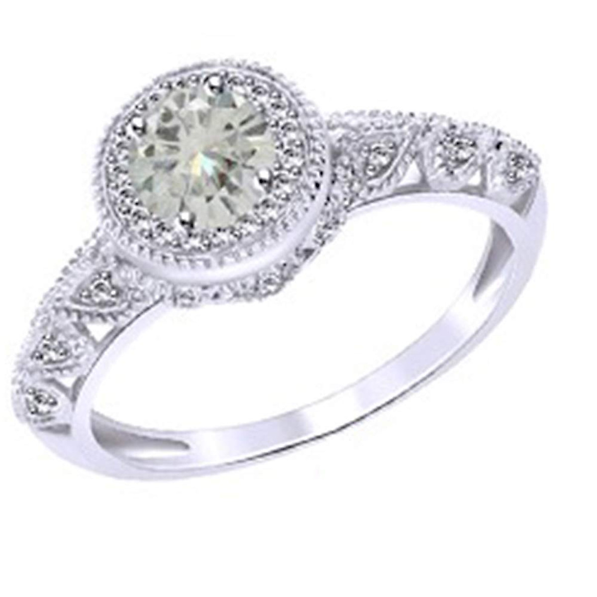 AFFY White Moissanite & Natural Diamond Engagement Wedding Halo Fashion Ring in 14k White Gold Over Sterling Silver (0.5 Cttw)