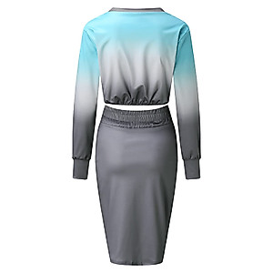 Aniywn Women's 2 Piece Outfits Long Sleeve Crop Tops Shirt And Knee Length Bodycon Skirt Casual Midi Club Dresses