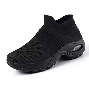 LIBINXIF Women's Walking Shoes Sock Sneakers Mesh Slip On Air Cushion Lady Girls Modern Jazz Dance Easy Shoes Platform Loafers Sneakers Black 41