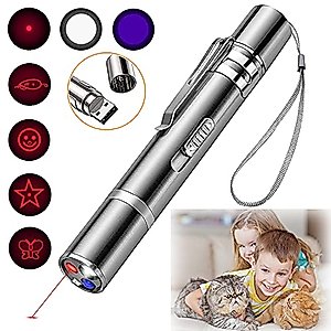 Cat Toys,Laser Pointer Cat Toy,Cat Pointer Toy,Long Range 7 Modes Lazer Projection Playpen for Kitten Outdoor Pet Chaser Tease Stick Training Exercise,USB RechargeSmall Laser Presentation Clicker Pen